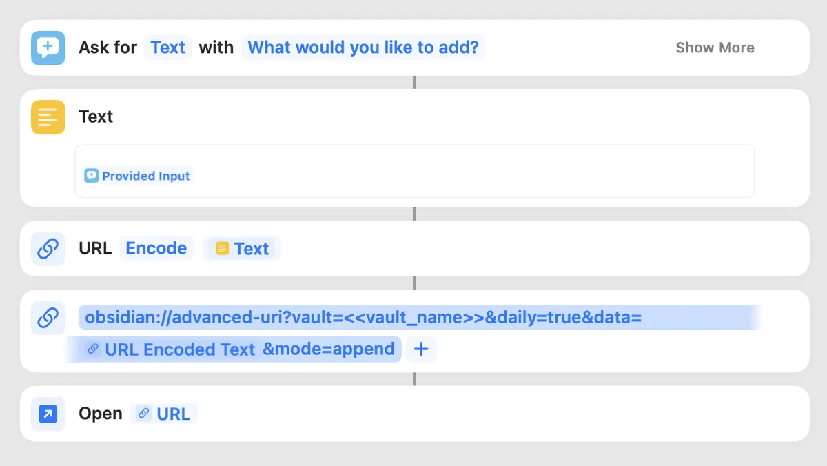 apple shortcut - obsidian daily note | mark hysted