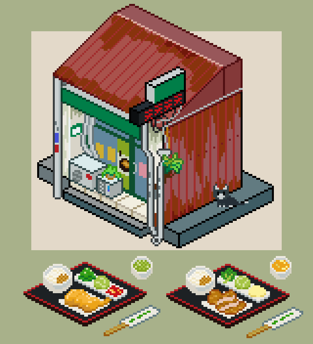 Isometric Scene – 回憶中的便當店 | Shuyu Pixelart